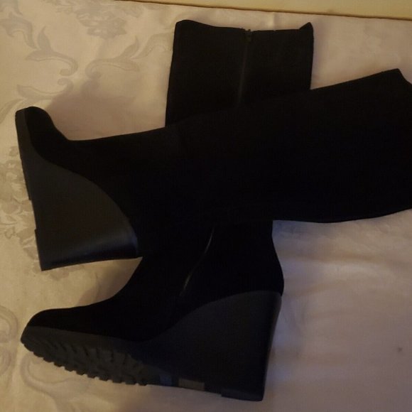 Aldo | Shoes | Aldo Black Suede Leather Knee High Ultra High Wedge Heel ...